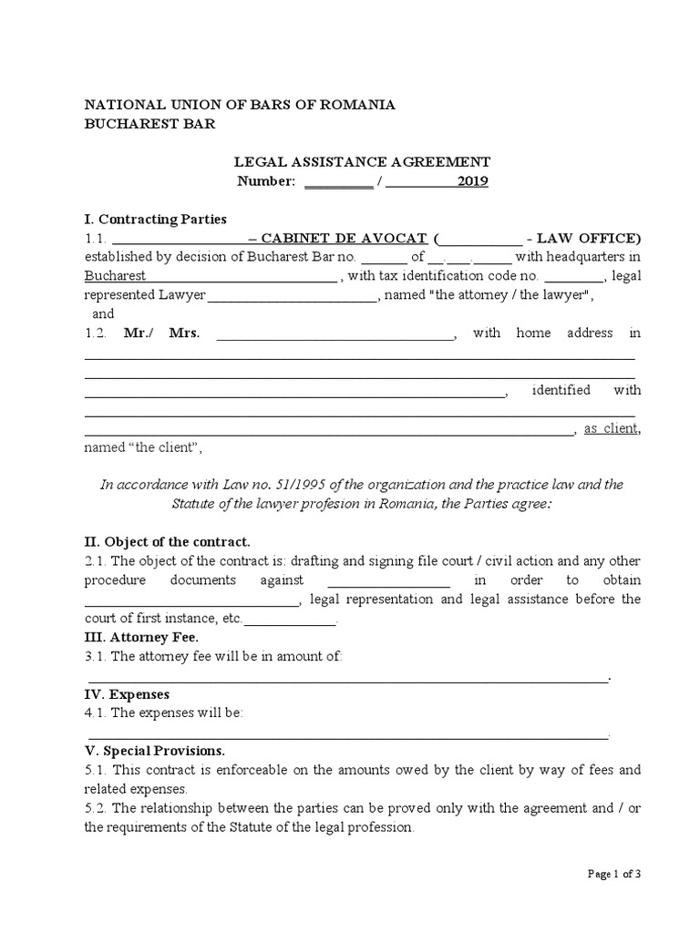 Contract de Asistenta Juridica - ENGLEZA | PDF | Lawyer | Legal Aid