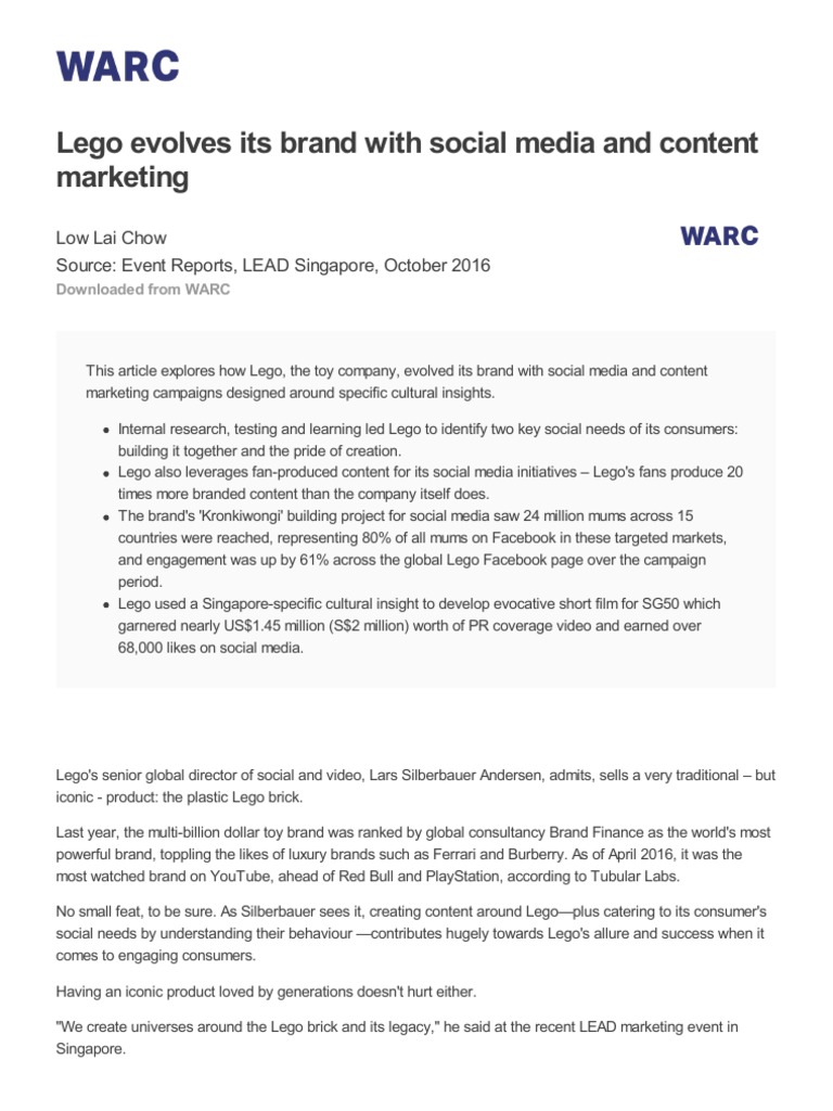 Lego Evolves Its Brand With Social Media | PDF | Lego | Social Media