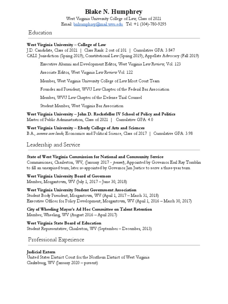 Blake Humphrey - Resume | PDF | West Virginia | Social Institutions