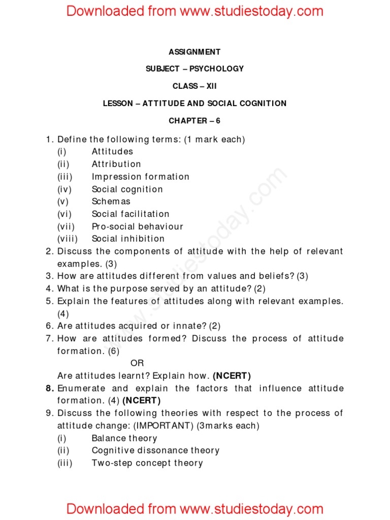 CBSE Class 12 Psychology - Attitude and Social Cognition | PDF