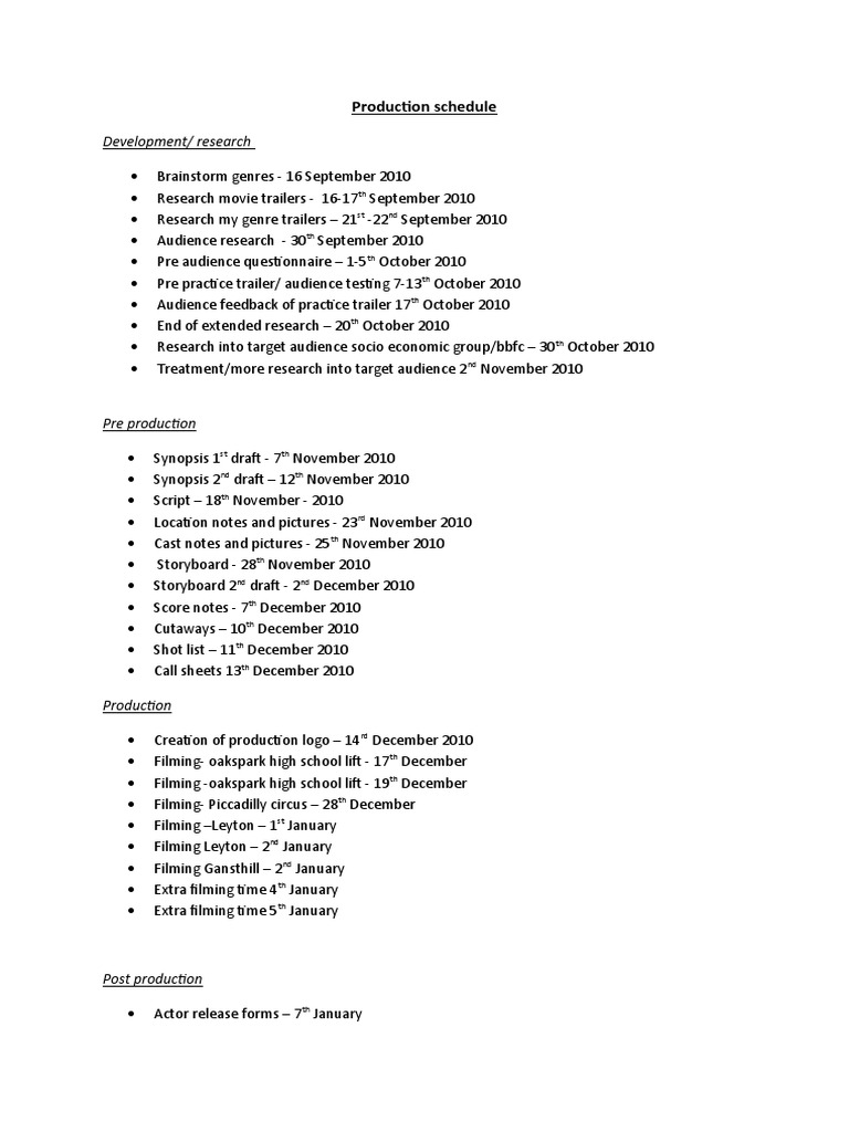 Production Log and Schedule Overview | PDF