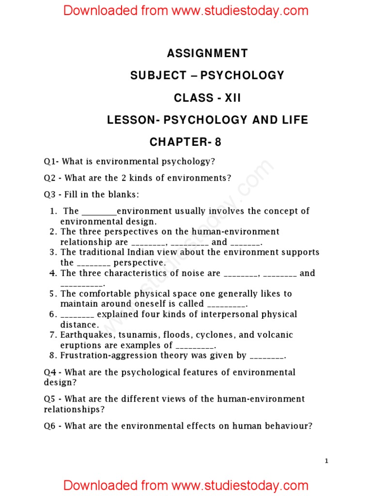 Environmental Psychology Assignment Class 12 | PDF | Aggression ...