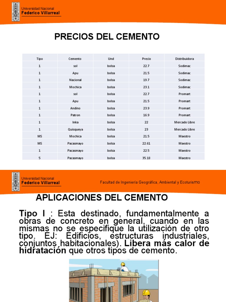 Precios y Usos Del Cemento | PDF | Hormigón | Cemento