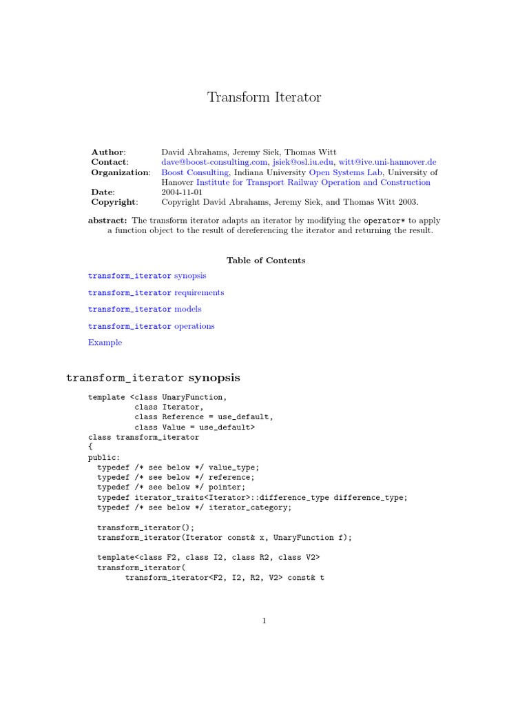 Transform - Iterator Synopsis | PDF | C++ | Theoretical Computer Science
