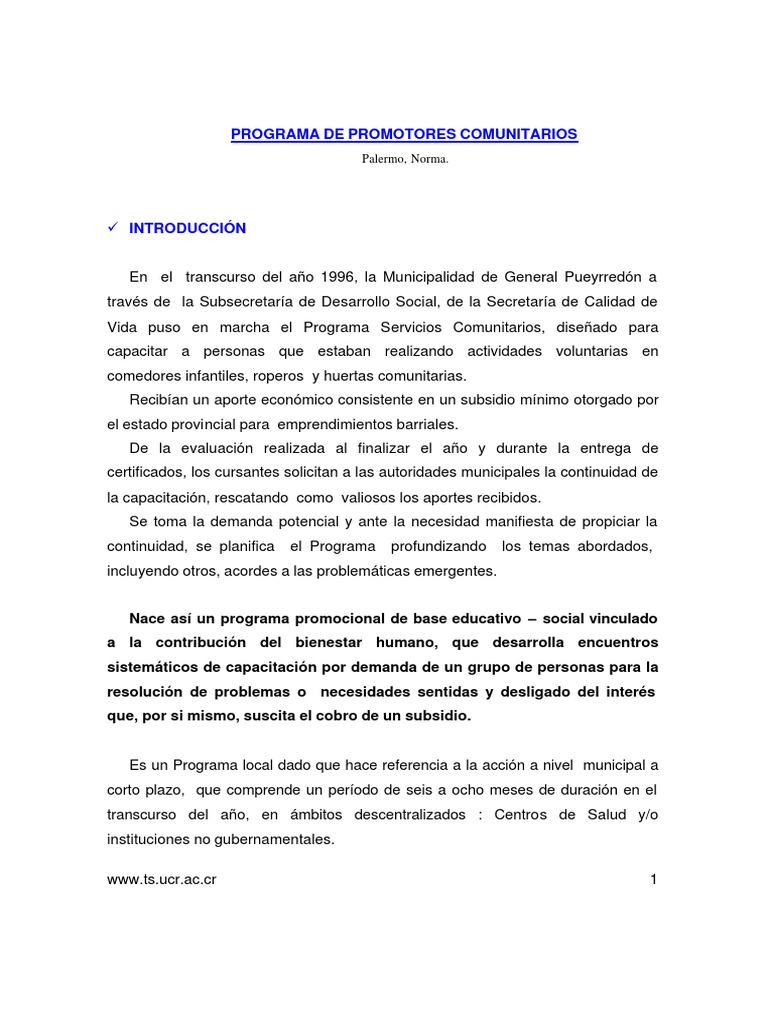 Promotor Comunitario en Trabajo Social | PDF | Trabajo Social | Capital ...