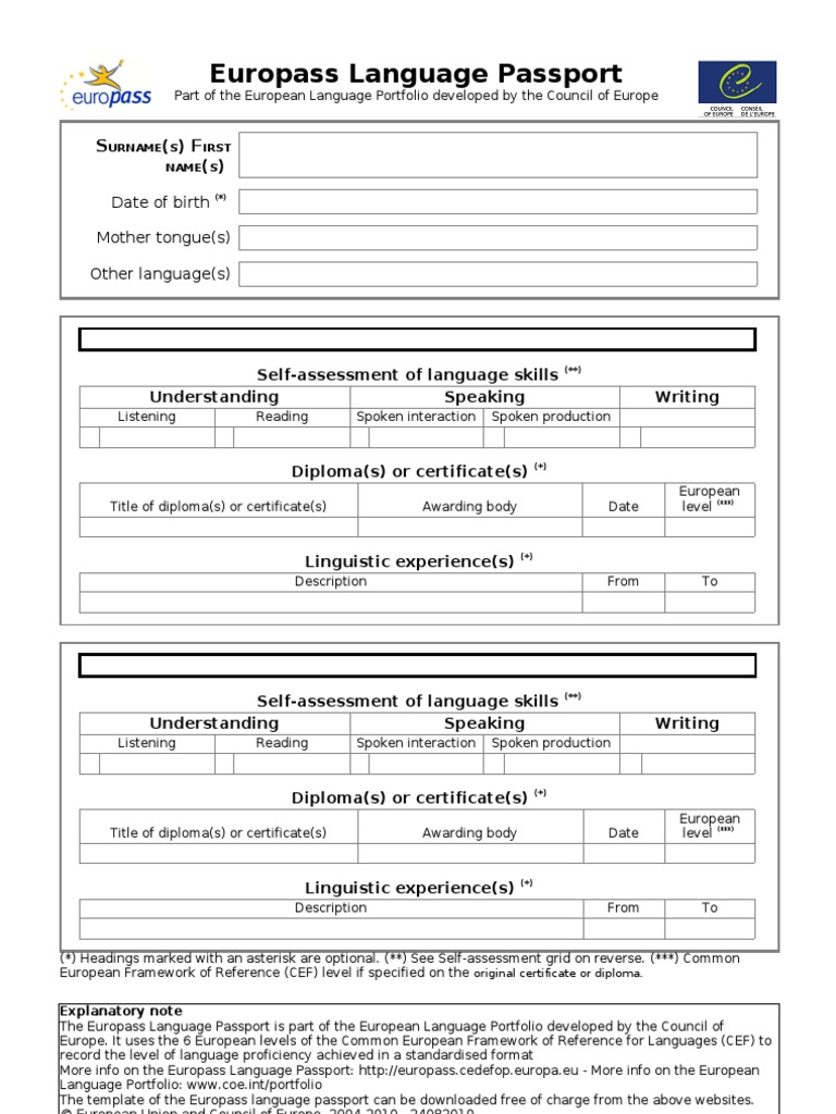 Europass Language Passport | PDF | Conversation | Symbols