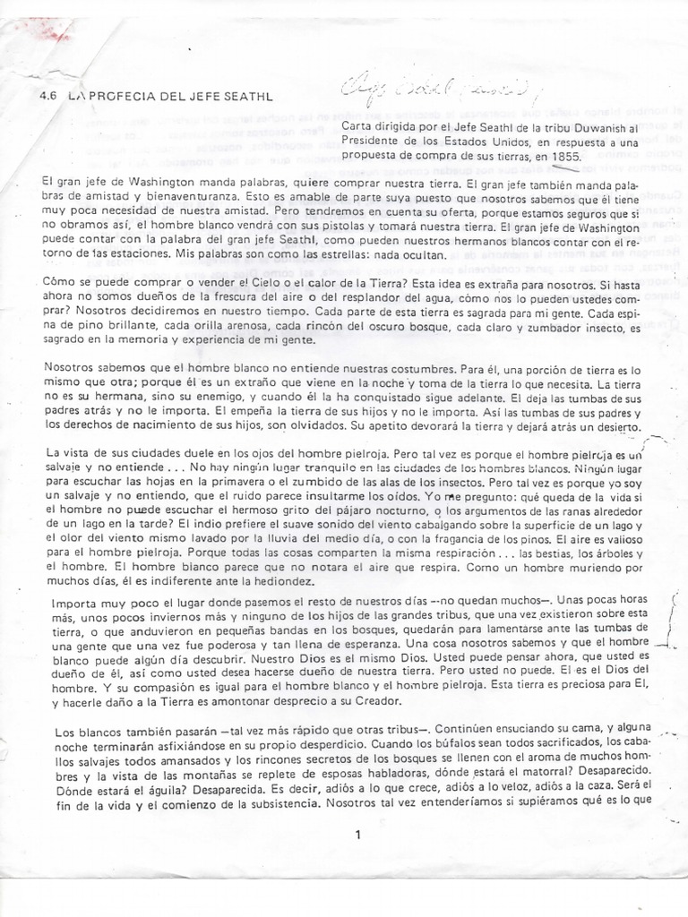 LA PROFECIA Del Jefe SEATHL | PDF | Religión y espiritualidad | Poesía
