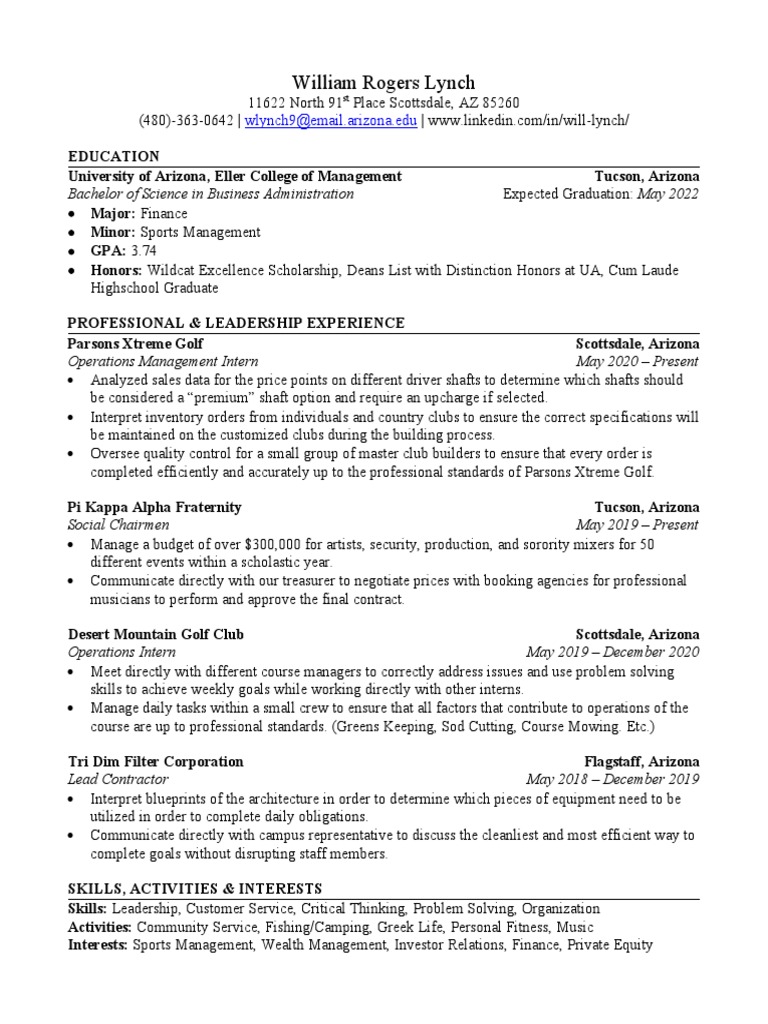 Resume Resume | PDF | Fraternities And Sororities | Business