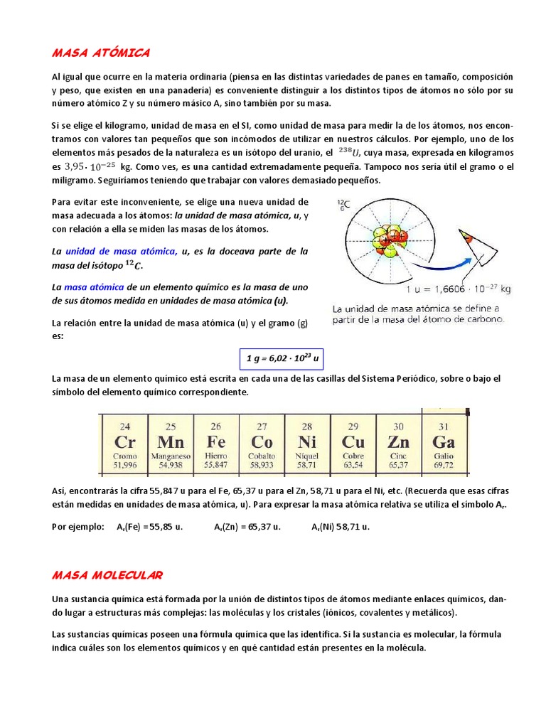 Conceptos de Masa Atómica y Molecular | PDF | Mole (Unidad ...