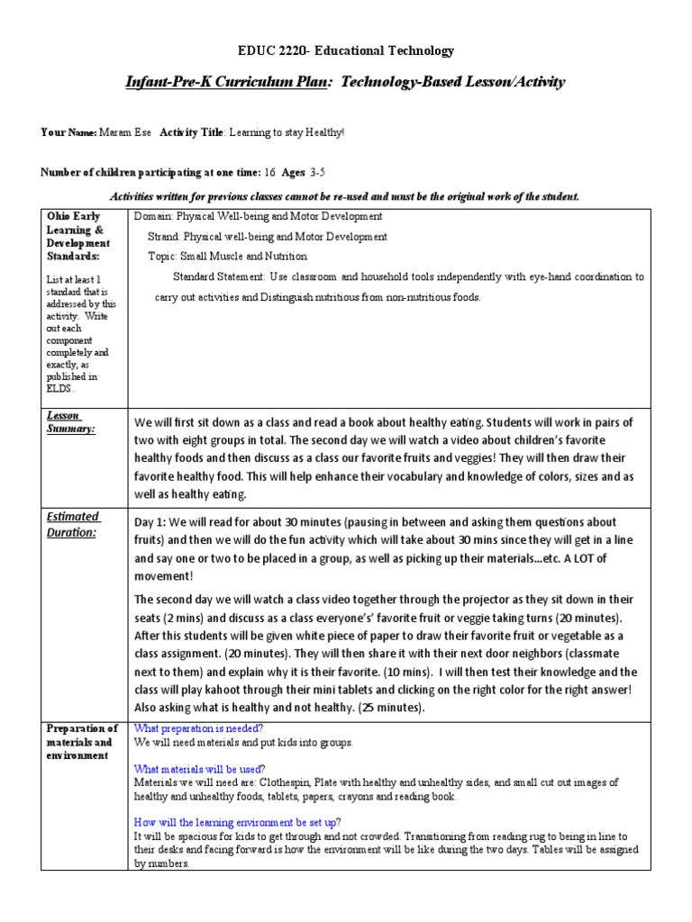 Ed Tech ECDE Activity Plan | PDF | Differentiated Instruction | Behavior Modification