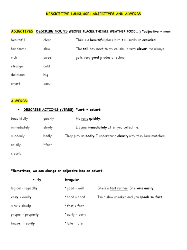 Descriptive Language Adj and Adv | PDF