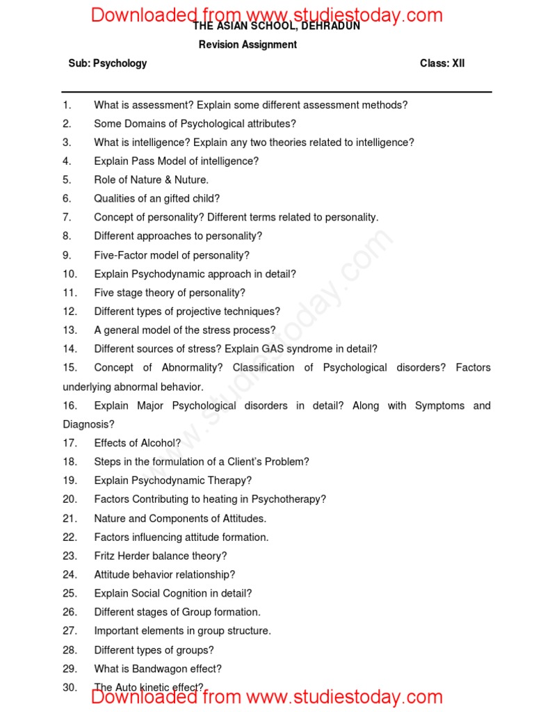 CBSE Class 12 Psychology - Revision | PDF | Psychotherapy | Psychiatry