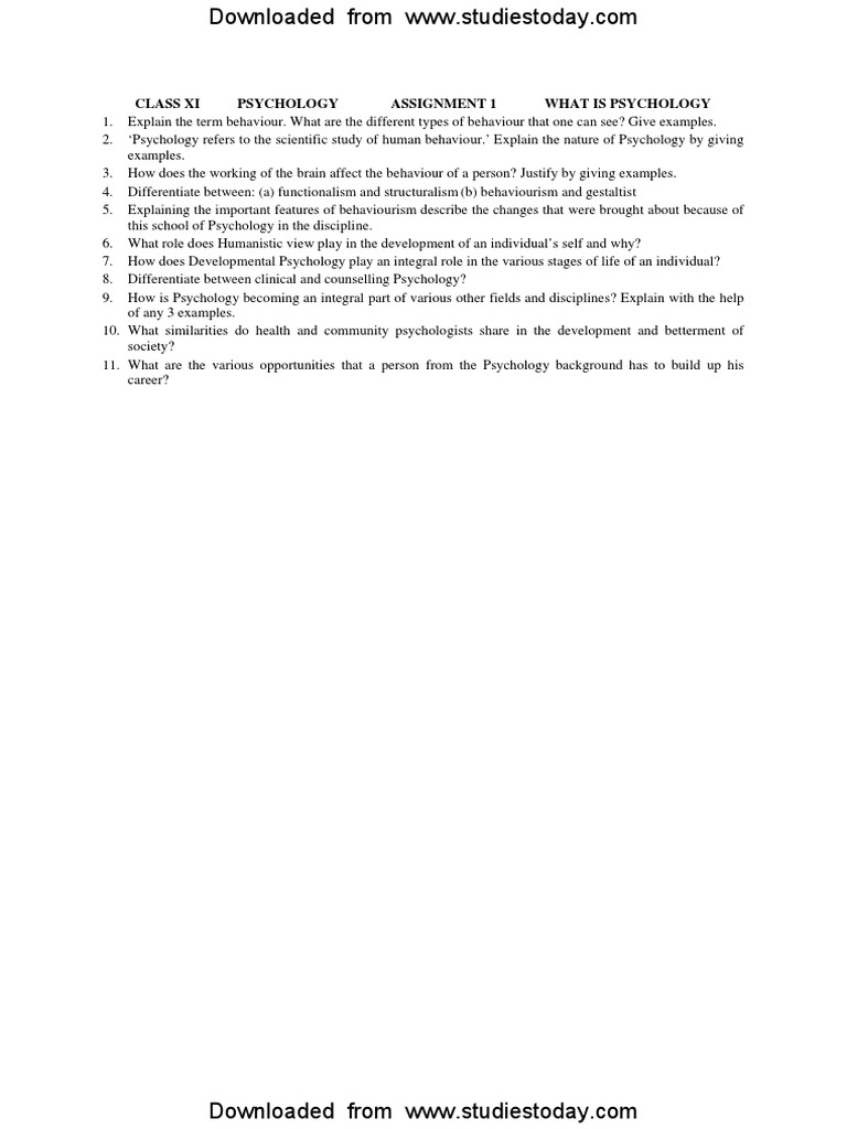 CBSE Class 11 Psychology Worksheet | PDF
