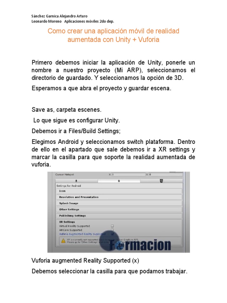 Cómo crear una aplicación de realidad aumentada básica con Unity y Vuforia | PDF | Informática ...