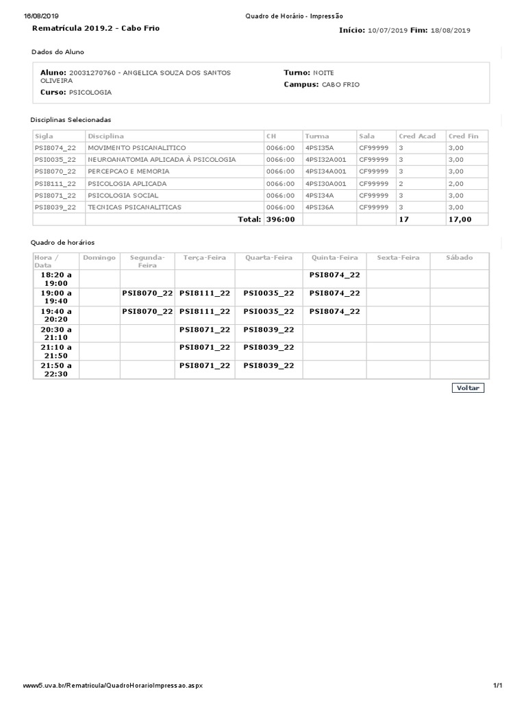 Quadro de Horário - Impressão | PDF