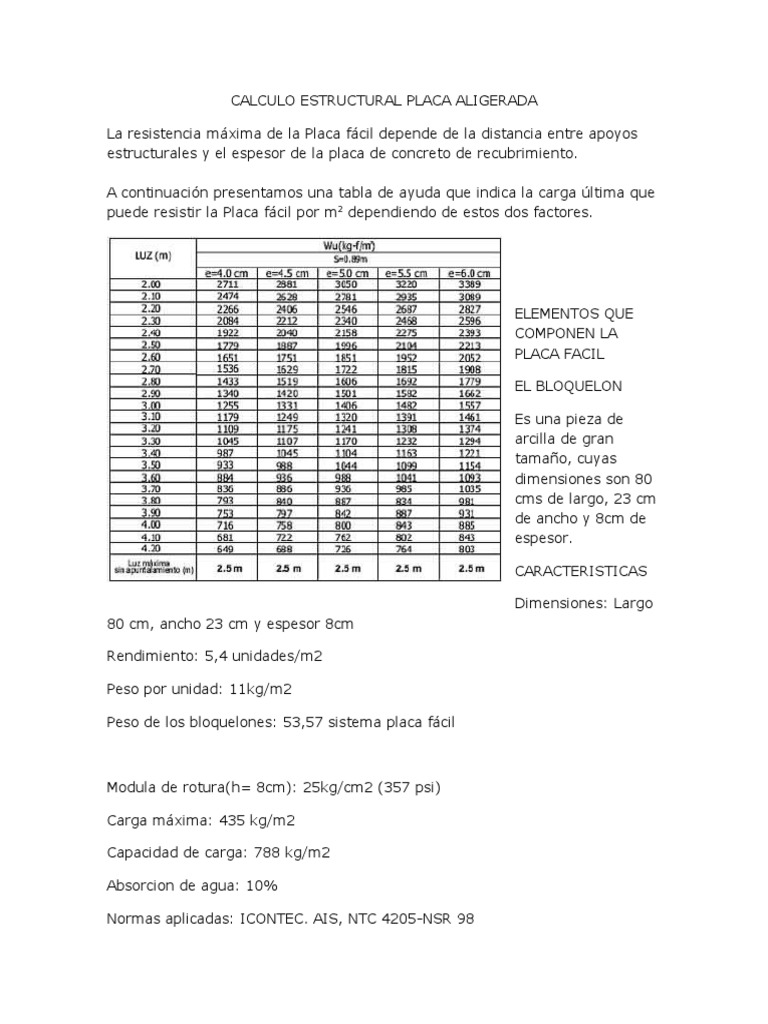 Calculo Estructural Placa Aligerada | PDF | Hormigón | Ingeniería de ...