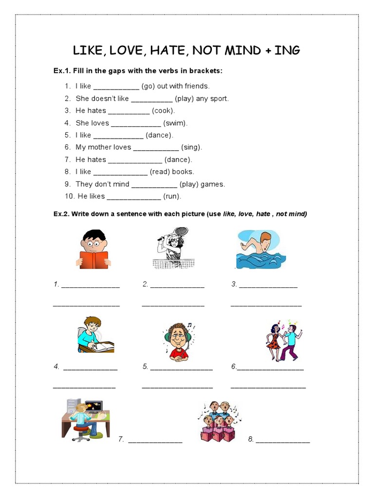 Like Love Hate Ing Worksheet | PDF