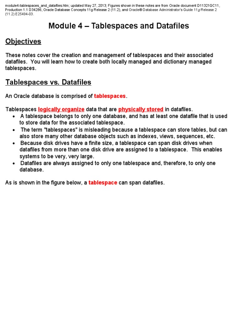 Module 4 Tablespaces And Datafiles Pdf Database Index Databases 2378