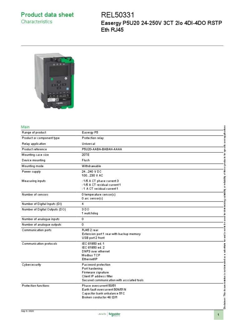 Easergy P5U20 Relay Data Sheet | PDF | Electromagnetic Compatibility ...