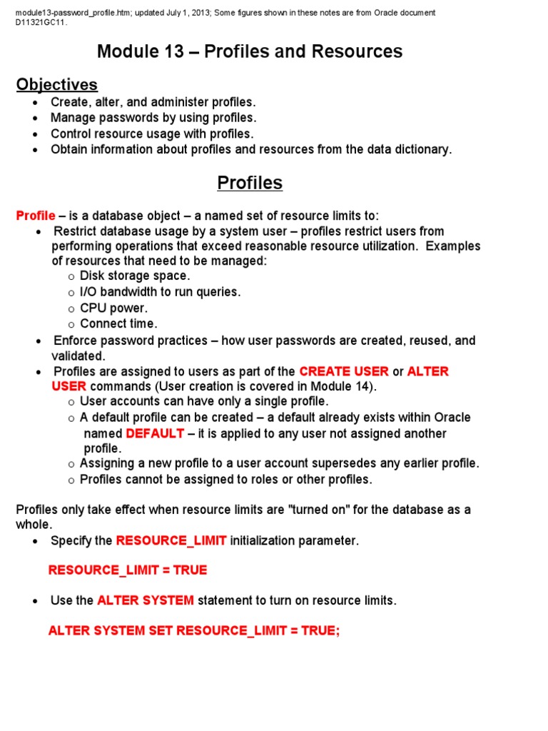 Module 13 - Profiles and Resources | PDF | Parameter (Computer Programming) | Databases