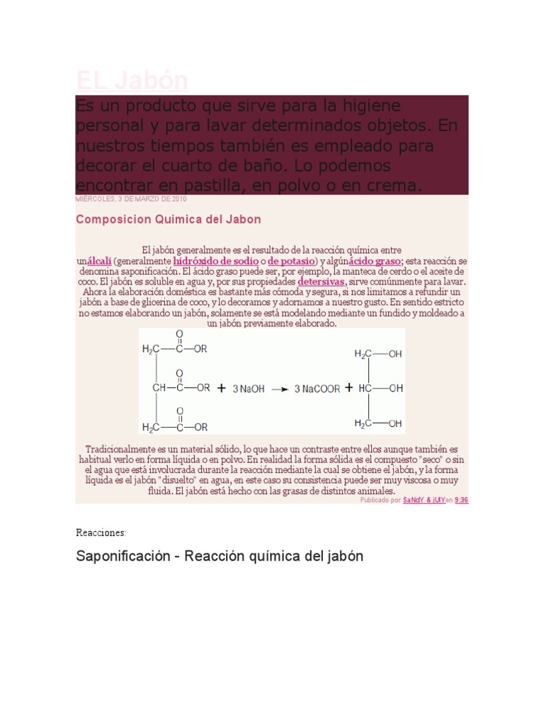 Composición y propiedades de los jabones | PDF | Jabón | Compuestos ...