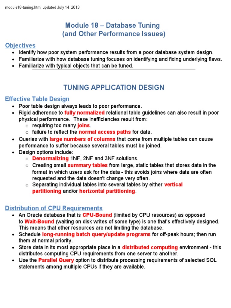 Module 18 - Database Tuning | PDF | Database Index | Databases