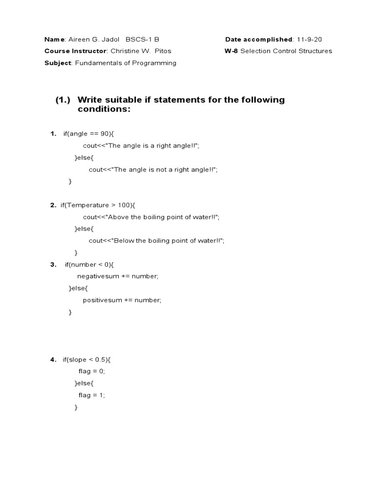 Week 8 Selection Control Structures | PDF | Control Flow | Computer Programming