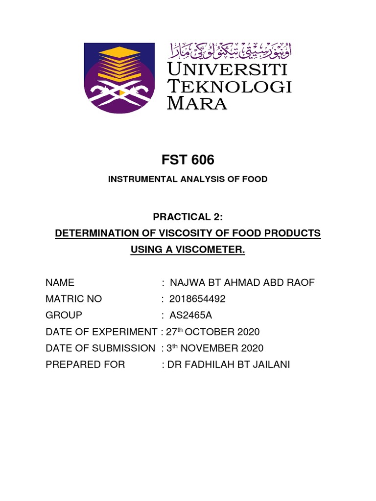 Practical 2: Determination of Viscosity of Food Products Using A ...