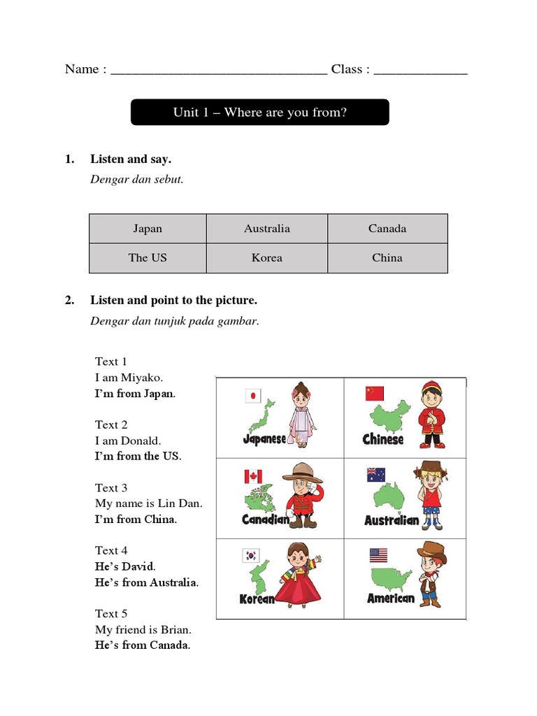 English Year 4 - Unit 1 (Revision) | PDF