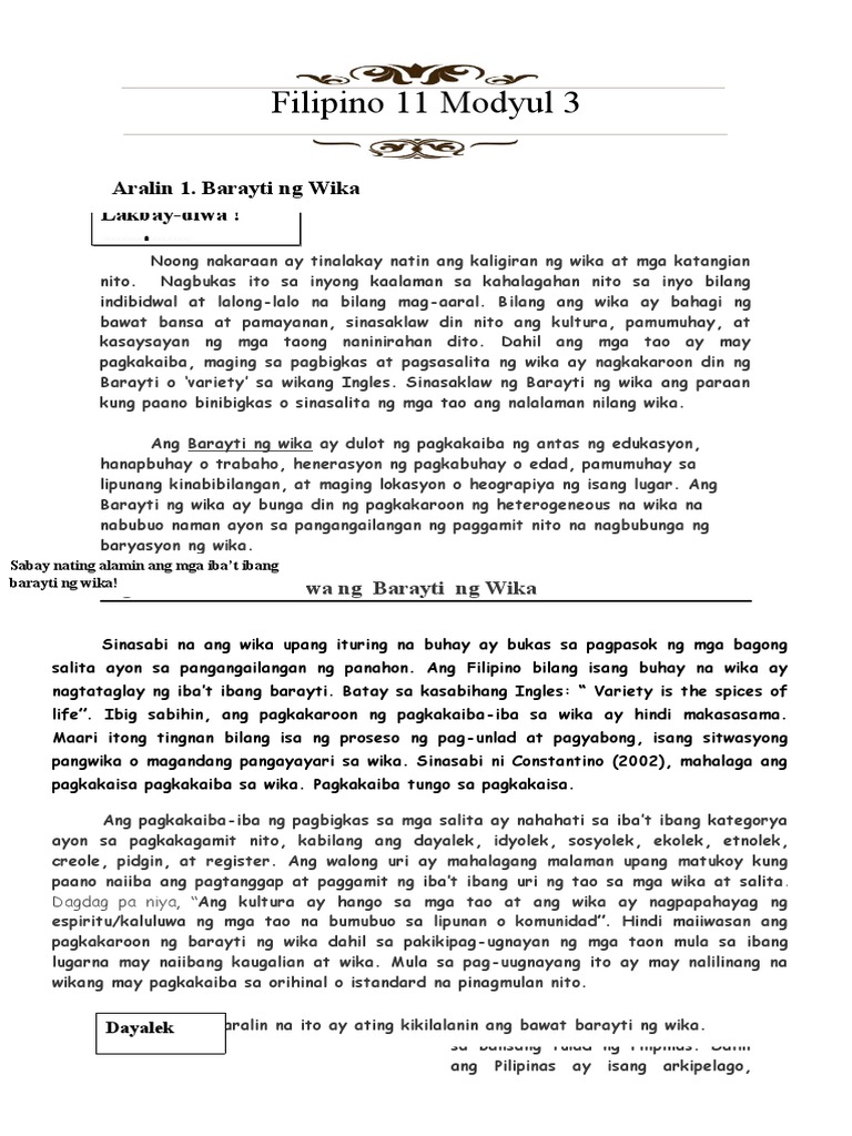 Filipino 11 Modyul 2 | PDF