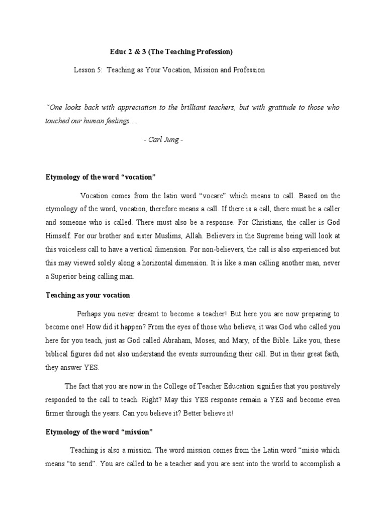 Teaching as a Noble Calling: Understanding the Vocation, Mission, and ...