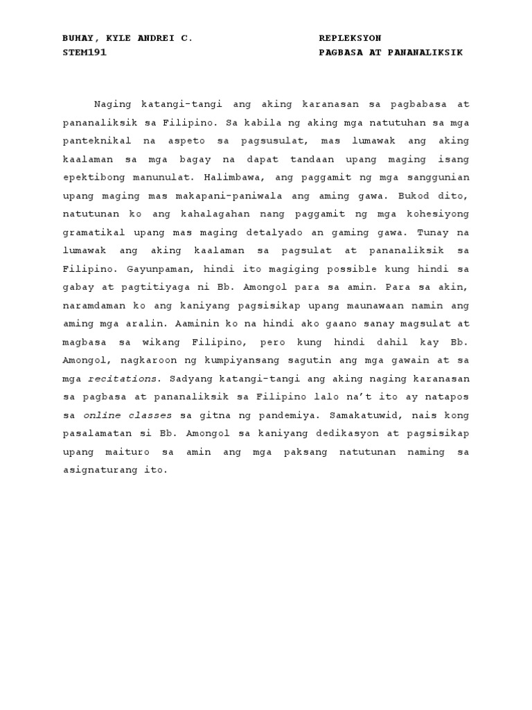 Repleksyon - Buhay | PDF