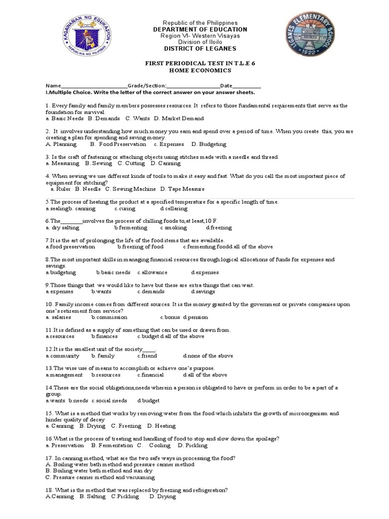First Periodical Test TL e Home Economics | PDF | Canning | Food And Drink