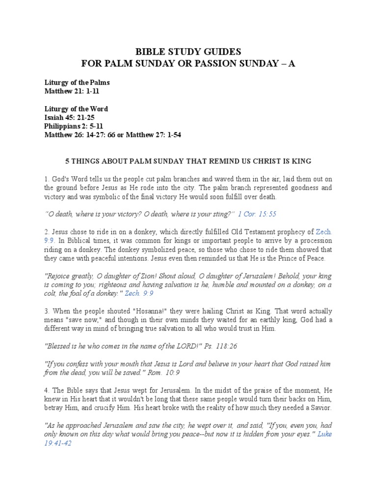BIBLE STUDY GUIDES For PALM SUNDAY OR THE PASSION OF OUR LORD JESUS ...