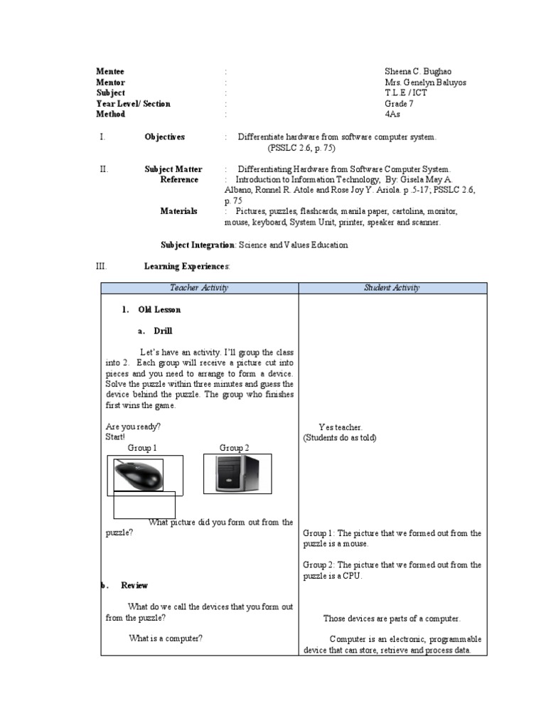 Lesson Plan ICT | PDF | Input/Output | Computer Hardware