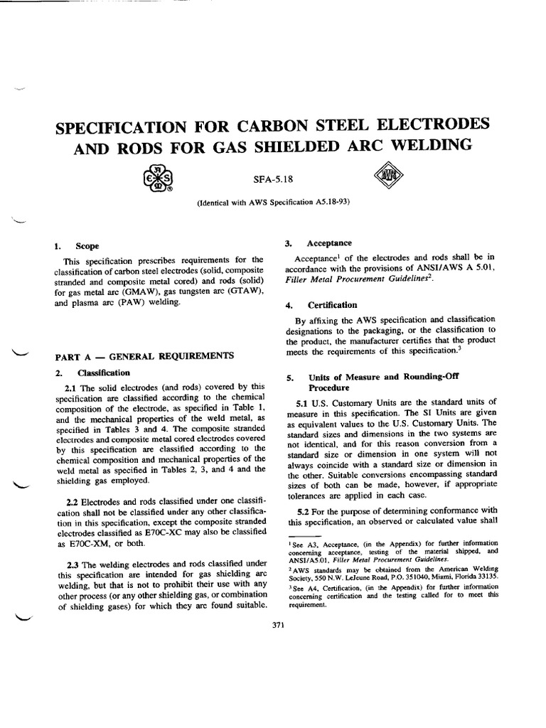 AWS A5.18 (Carbon Steel Electrodes & Rods For Gas Shielded Arc Welding ...
