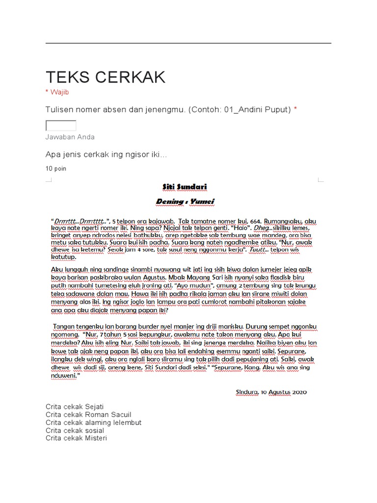 07 Cut S.N.L. (KD 3.2 Tugas 3 Soal GC Teks Cerkak) | PDF