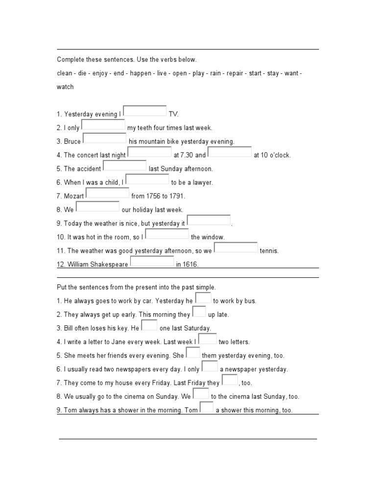 Ejercicios Past Simple Reg Irreg Verbs | PDF