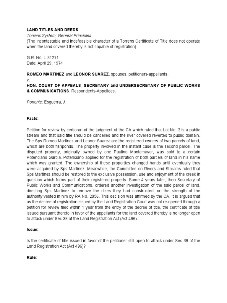 Torrens System General Principles: Land Titles and Deeds | PDF | Title ...