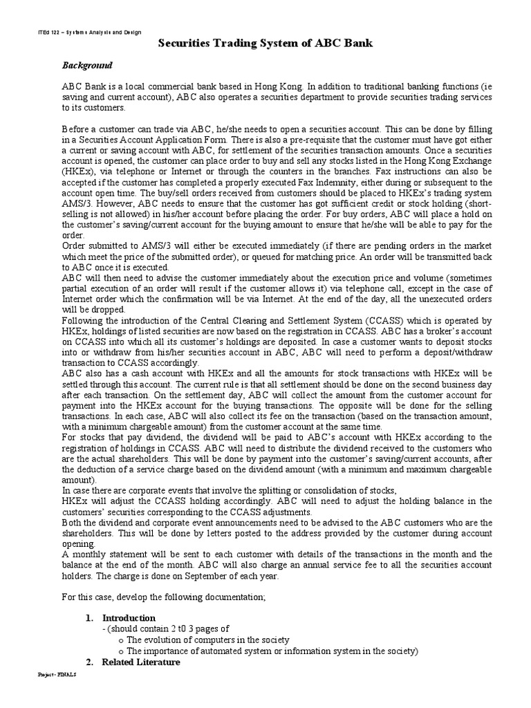 Project - Securities Trading System of ABC Bank | PDF | Transaction ...