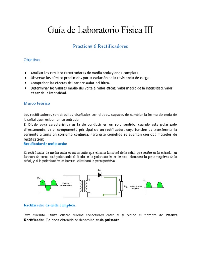 Guía de Laboratorio 6 Física III Rectificadores | PDF | Rectificador | Bienes manufacturados