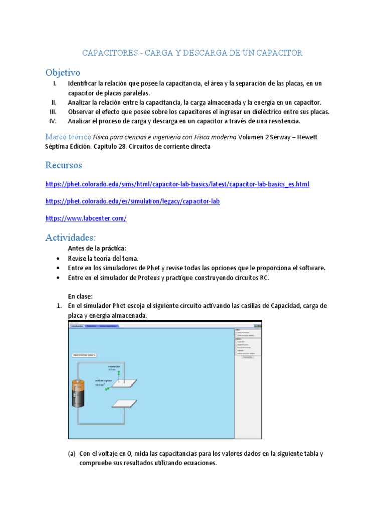 Guia de Laboratorio Fis III Practica #3 Capacitores - Carga y Escarga | PDF | Capacidad ...