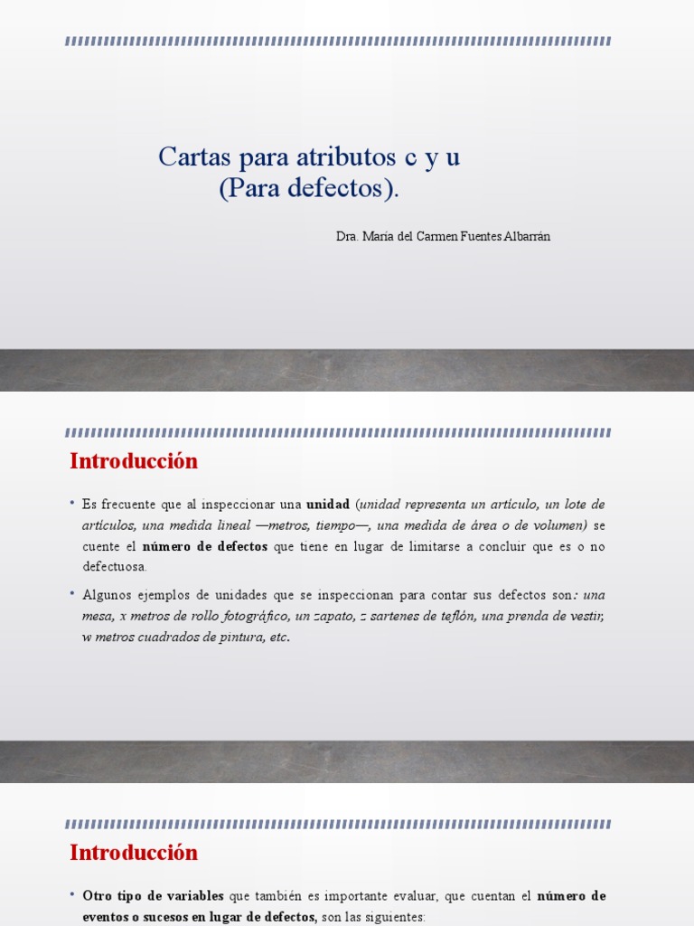 Cartas para Atributos C y U | Descargar gratis PDF | Desviación Estándar | Estadísticas
