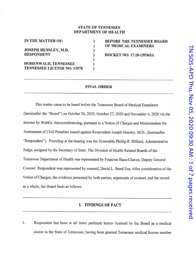 Hensley Medical License | PDF