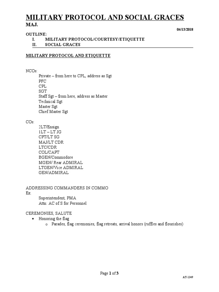 Military Protocol & Social Graces | PDF | Etiquette | Armed Conflict