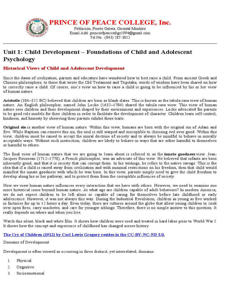 Prince of Peace College, Inc.: Unit 1: Child Development - Foundations ...