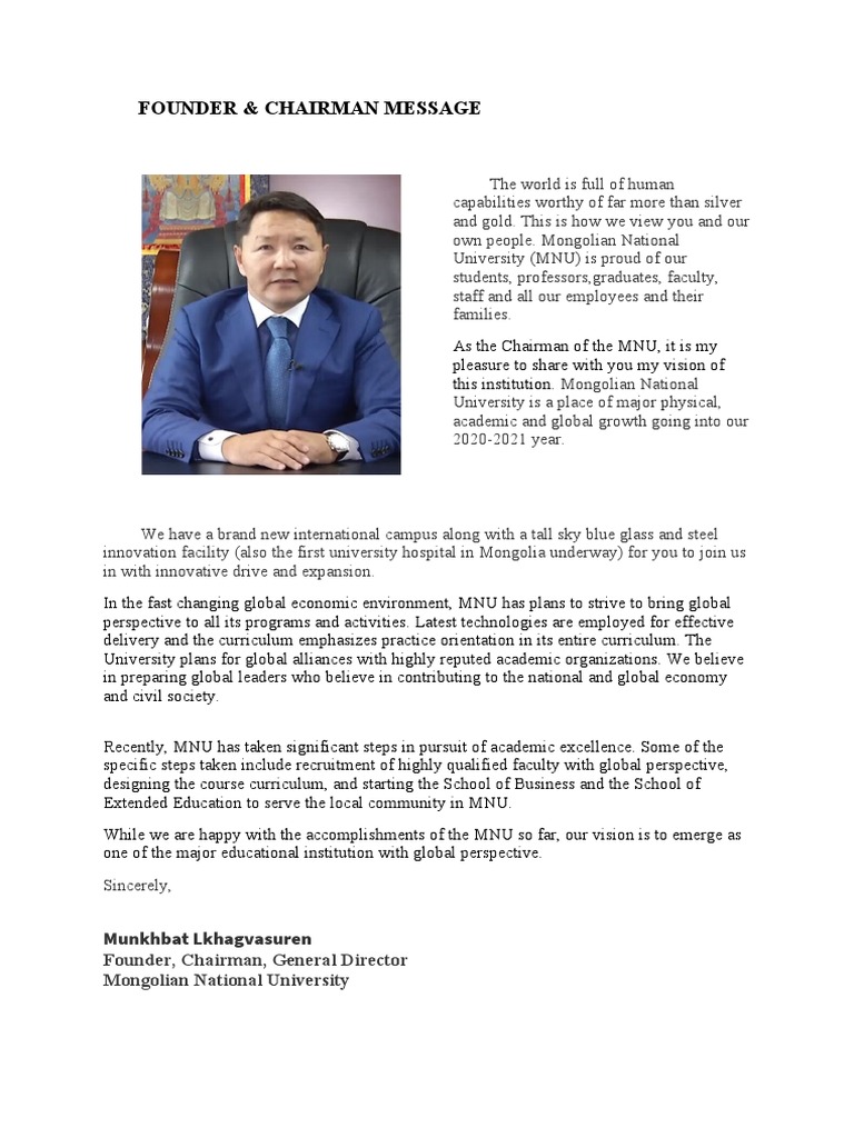 Chairman and President Message | PDF | Mongolia | Curriculum
