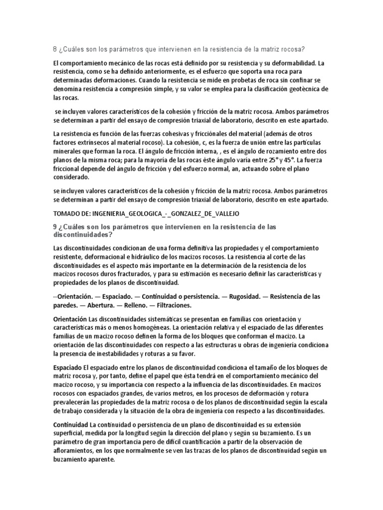 Taller Resistencia y Parametros Matriz Rocosa | PDF | Fricción | Roca ...