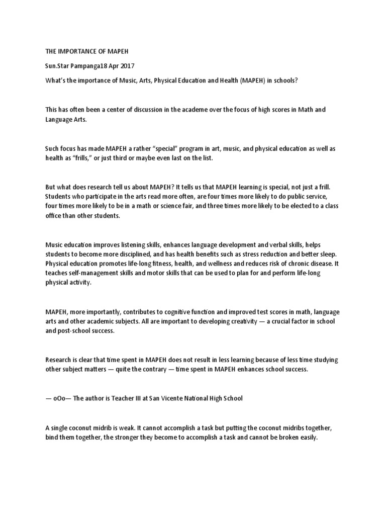 The Importance of Mapeh | PDF | Physical Education | Mentorship