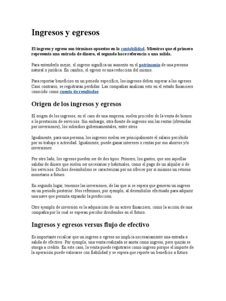 Ingresos y Egresos | PDF | Ingresos | Contabilidad